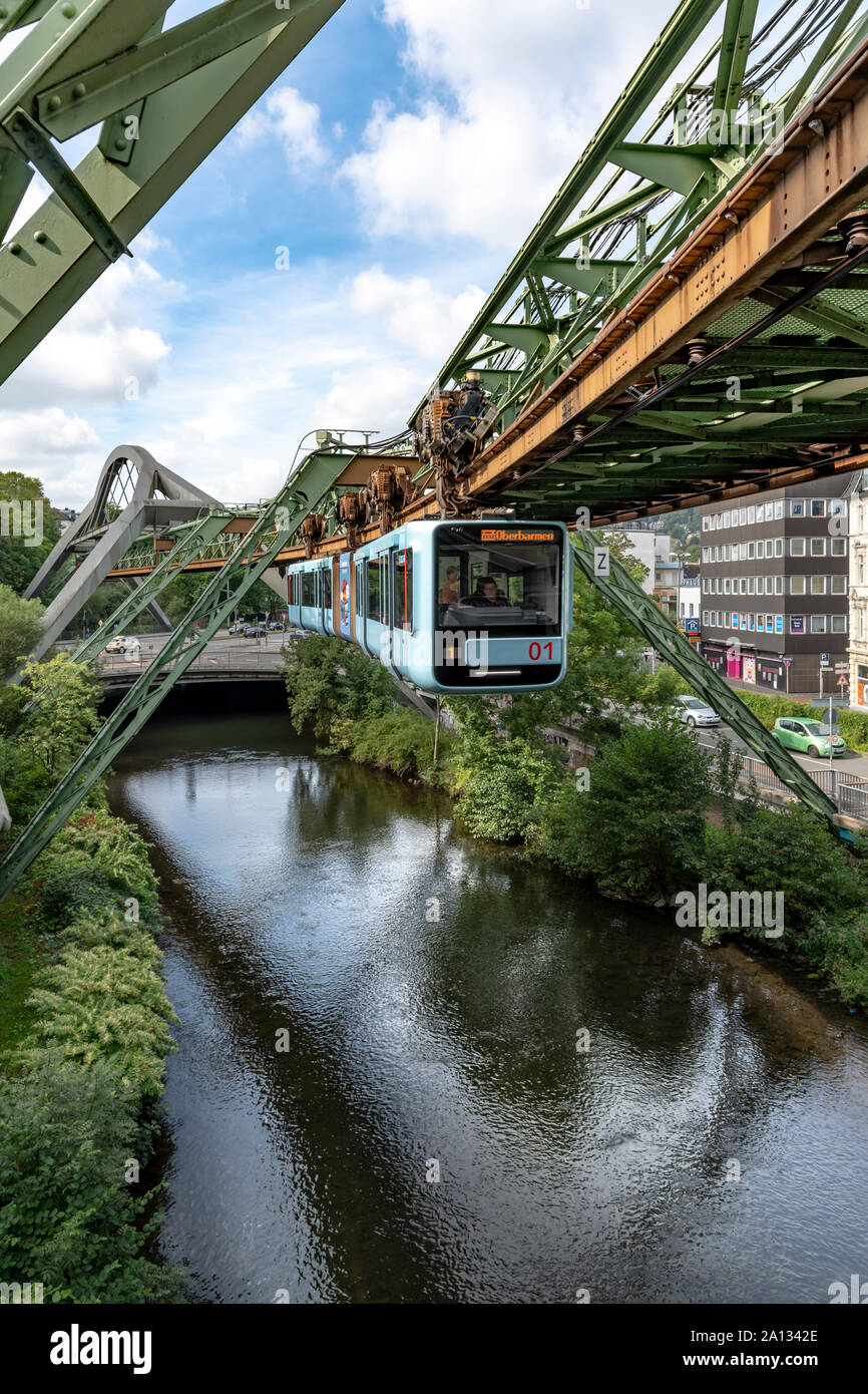 The amazing hanging monorail called the Schwebebahn in Wuppertal, near ...