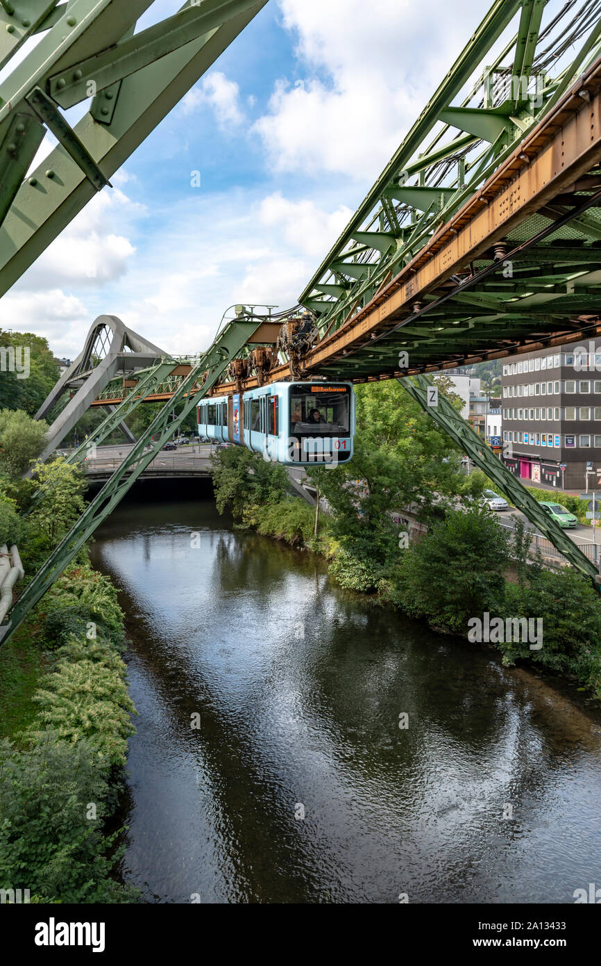 The amazing hanging monorail called the Schwebebahn in Wuppertal, near ...