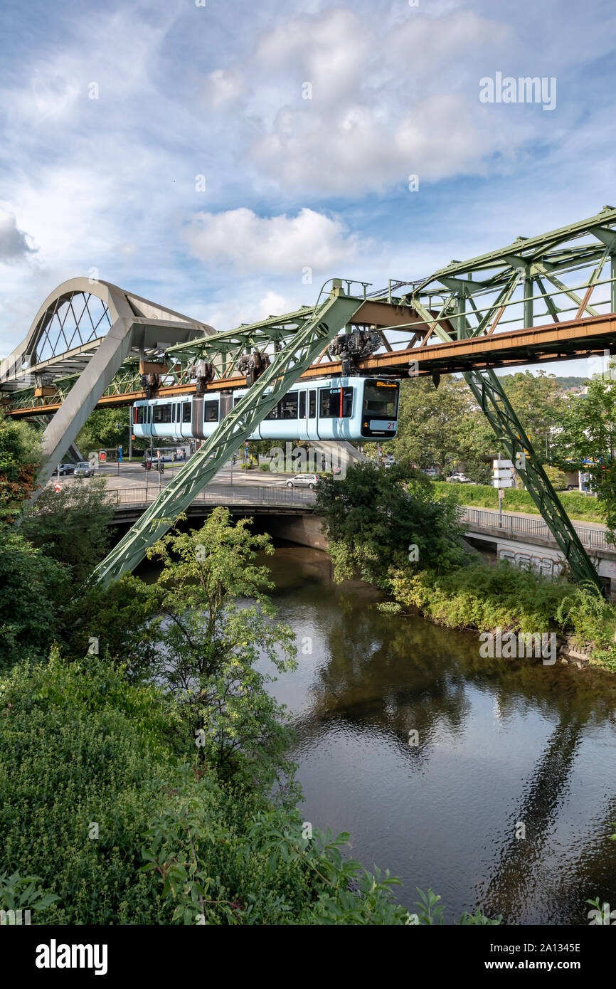 The amazing hanging monorail called the Schwebebahn in Wuppertal, near ...