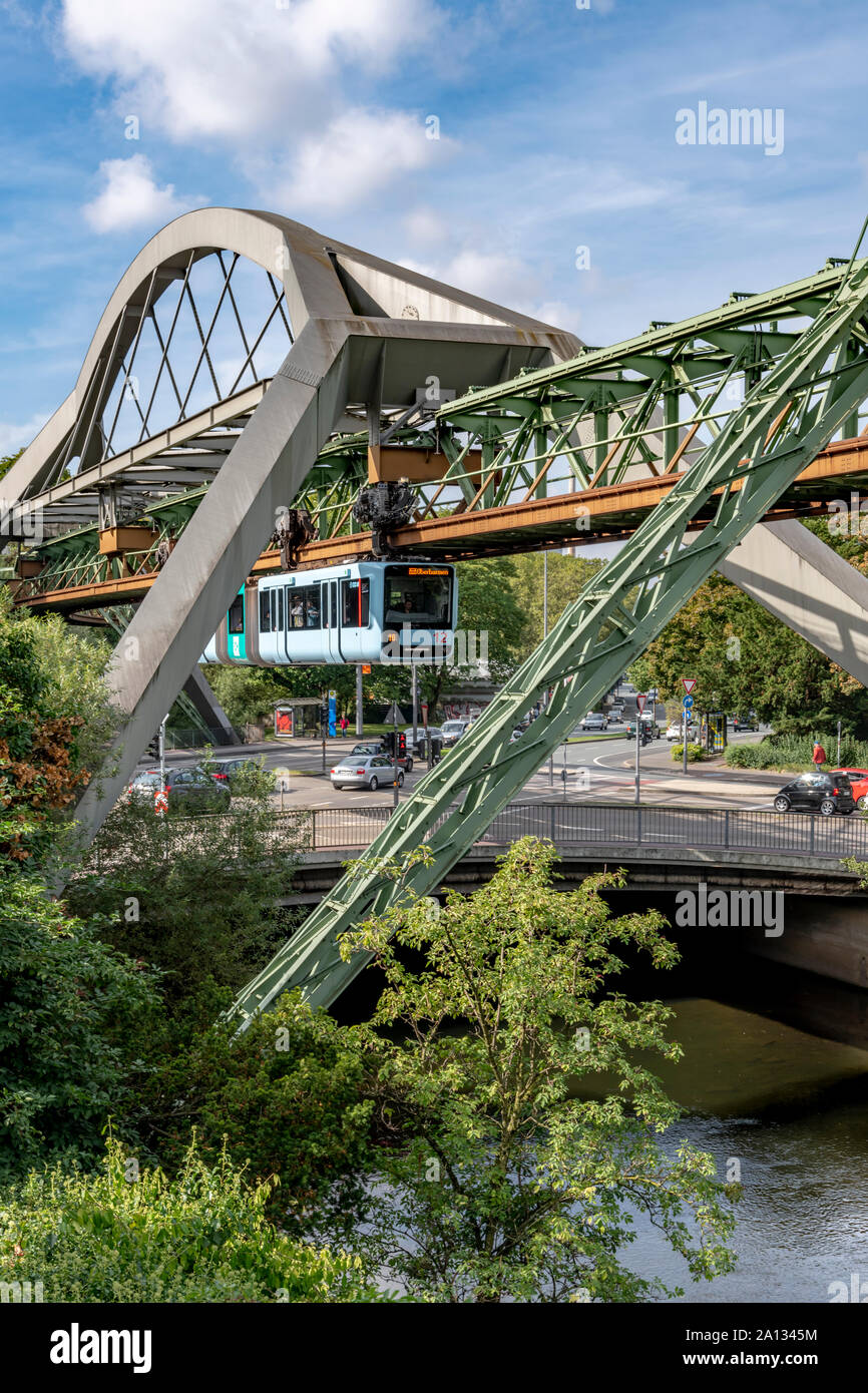The amazing hanging monorail called the Schwebebahn in Wuppertal, near ...