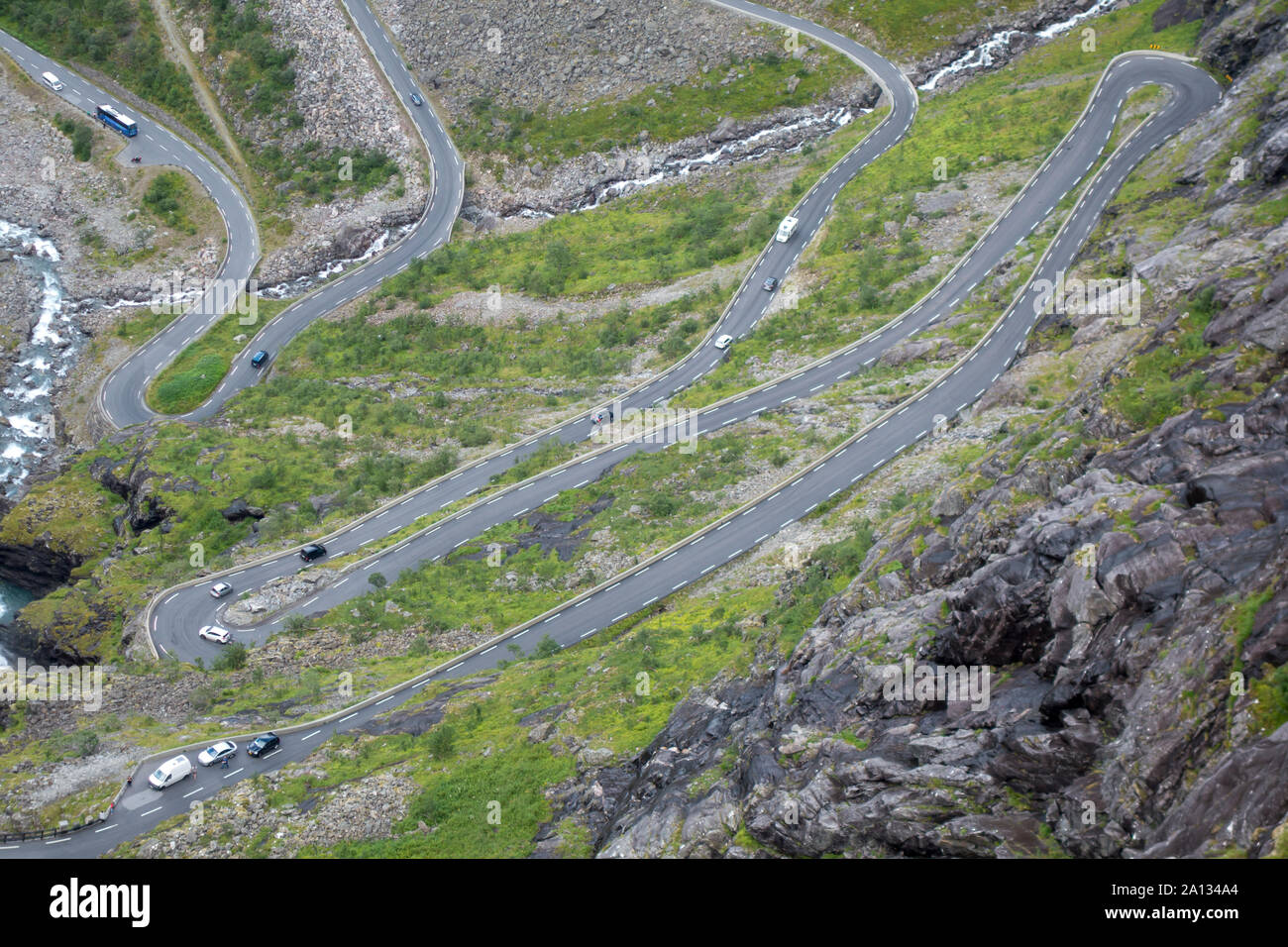 Trollstigen serpentine road in Norway, a famous mountain pass with ...