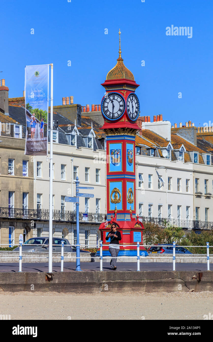 georgian town clock on the promenade, seaside resort and town of ...