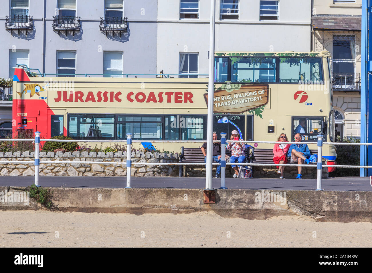 jurassic coaster bus,seaside resort and town of weymouth, south coast ...
