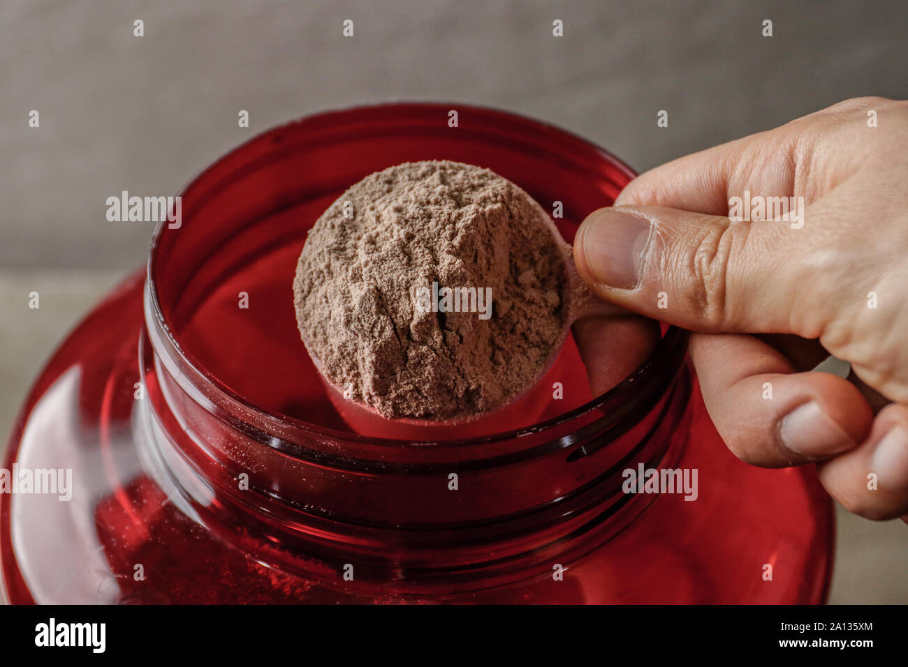 Whey protein powder supplement for after exercise workout Stock Photo ...