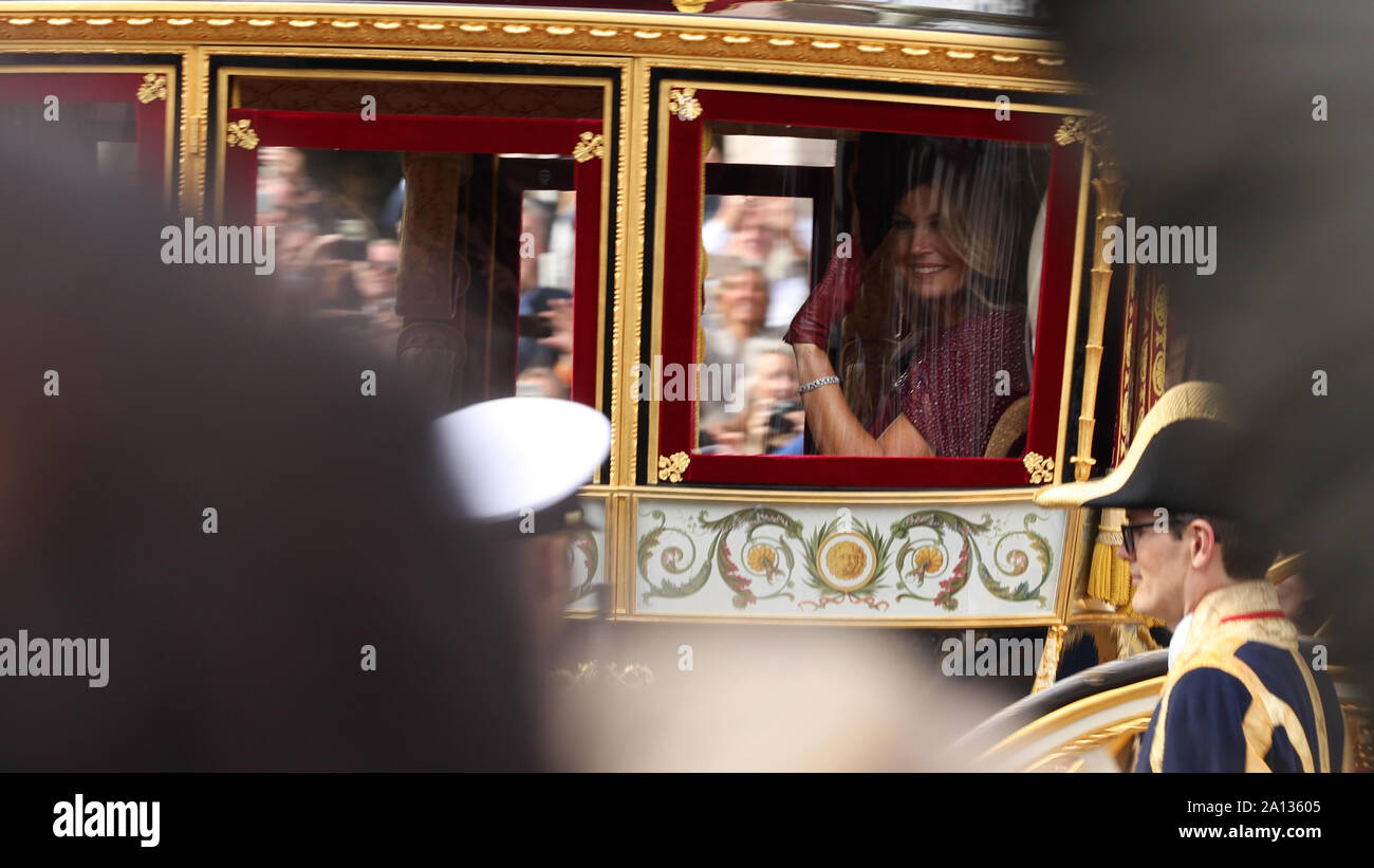 Queen Maxima of the Dutch royal family waving and smiling to the crowd ...