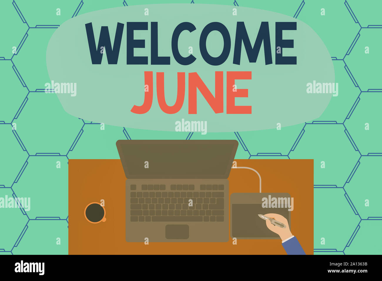 Conceptual hand writing showing Welcome June. Concept meaning Calendar ...