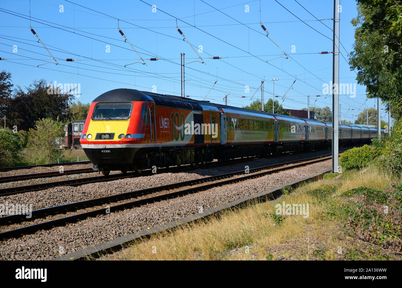 LNER Class 43 HST 43300 passes Offord Cluny on the East Coast Main Line, Cambridgeshire UK Stock ...