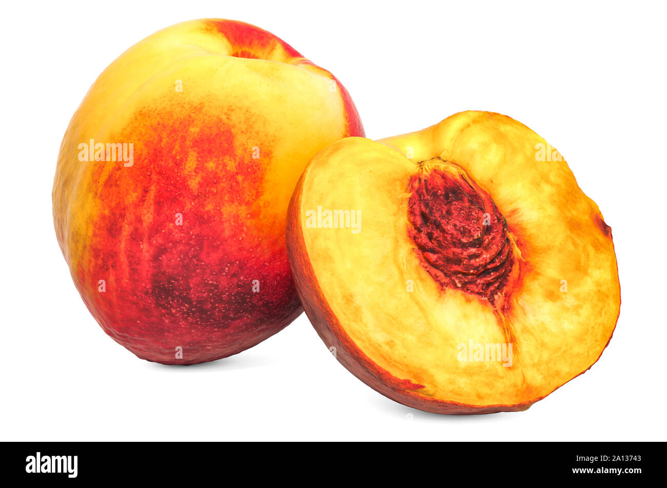 Nectarine Fruit And Its Cross Section 3d Rendering With Realistic