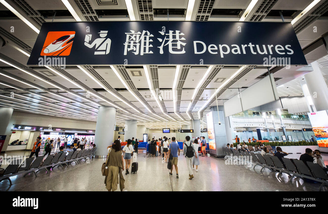 Hong Kong, China. 23rd Sep, 2019. Passengers depart from West Kowloon Station in Hong Kong ...