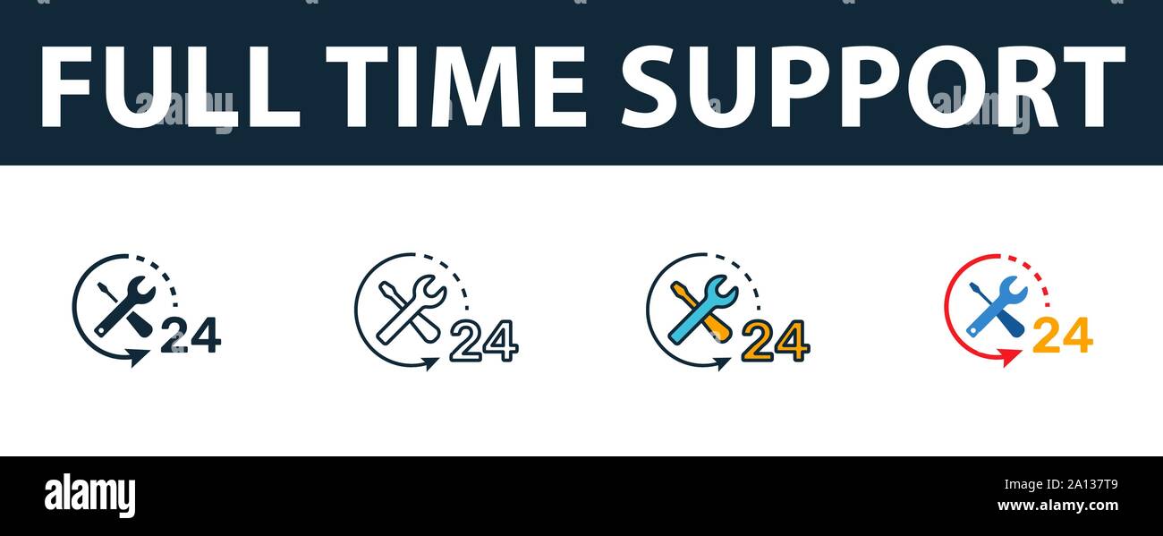 Full Time Support icon set. Four simple symbols in diferent styles from ...