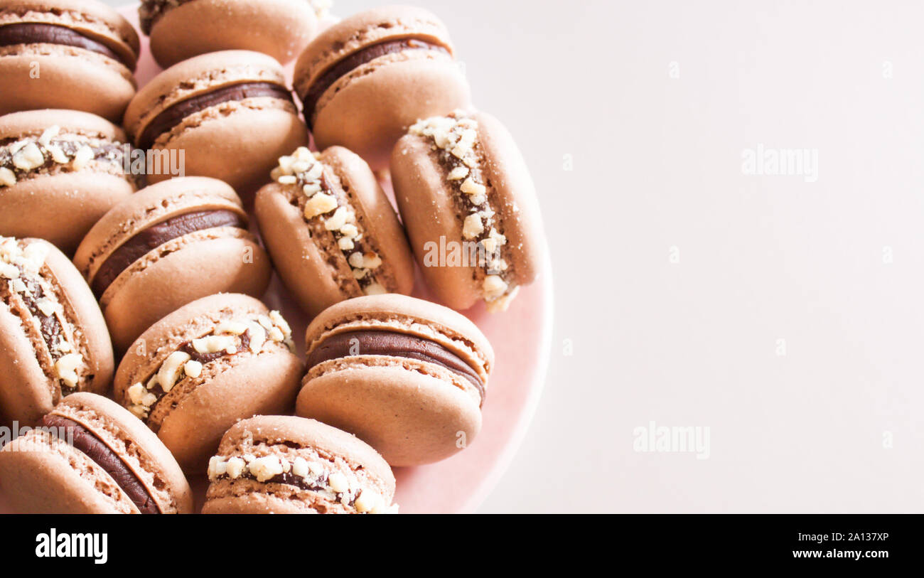 Chocolate macarons banner Stock Photo - Alamy