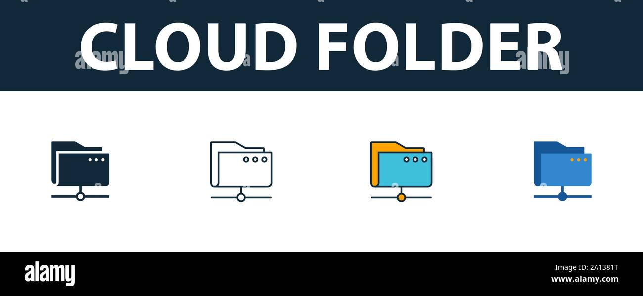 Cloud Folder icon set. Four simple symbols in diferent styles from web ...