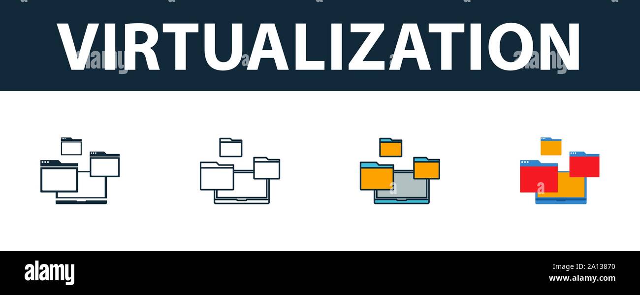 Virtualization icon set. Four simple symbols in diferent styles from ...