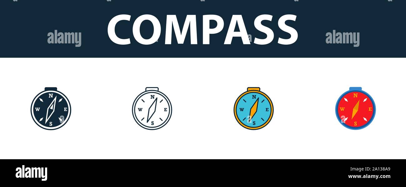 Compass icon set. Four simple symbols in diferent styles from travel ...