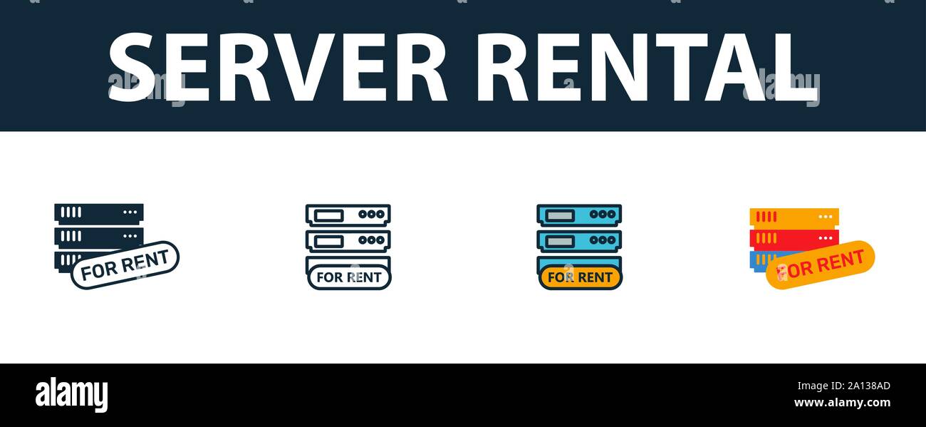 Server Rental icon set. Four simple symbols in diferent styles from web ...
