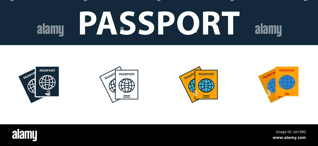 Passport icon set. Four simple symbols in diferent styles from travel ...