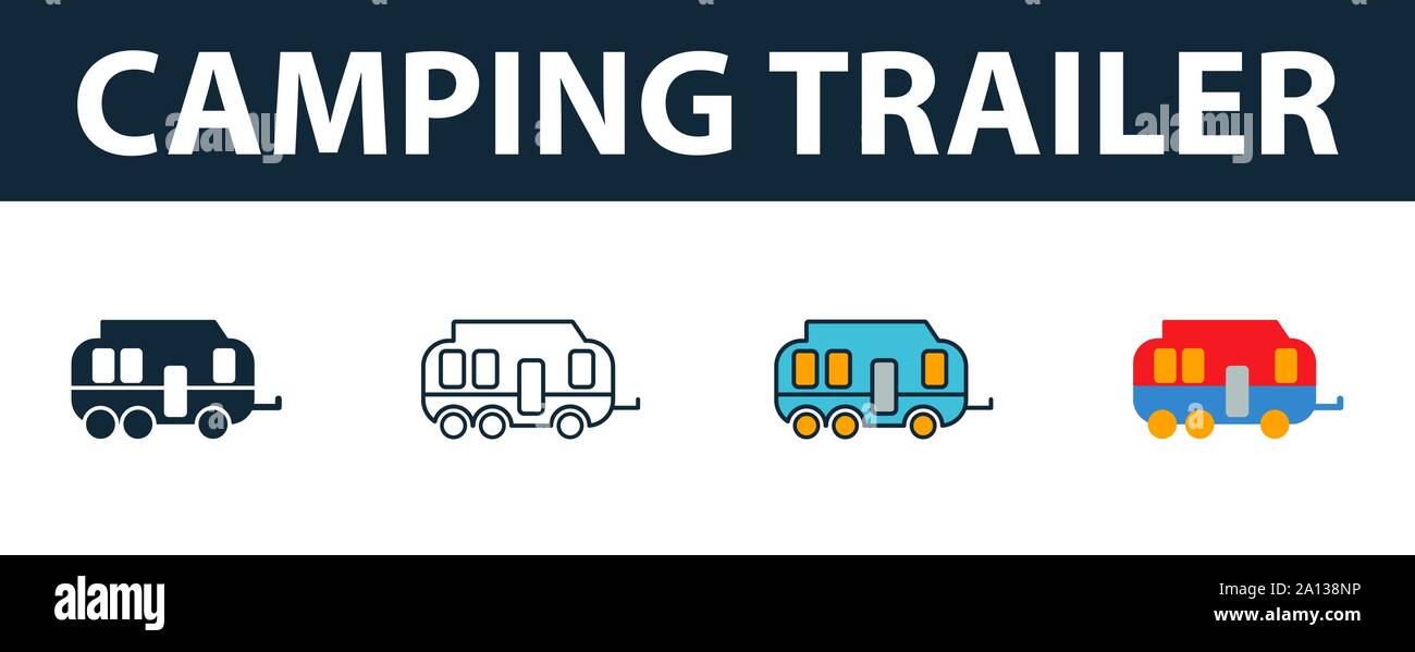 Camping Trailer icon set. Four simple symbols in diferent styles from ...