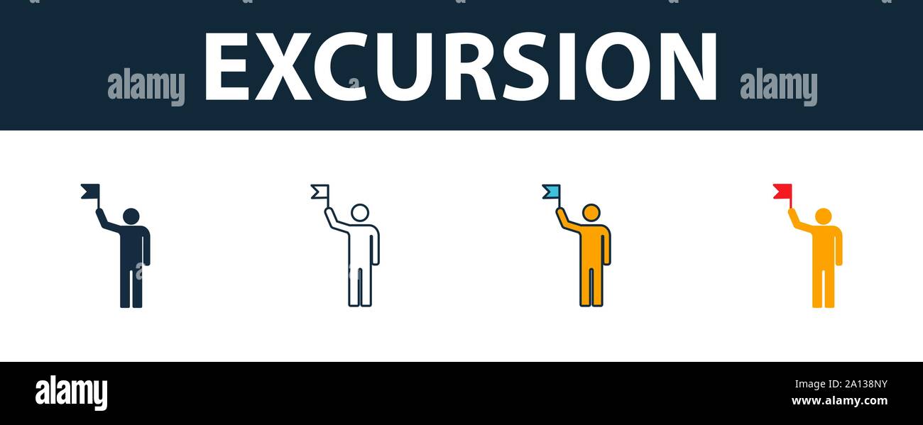 Excursion icon set. Four simple symbols in diferent styles from travel ...