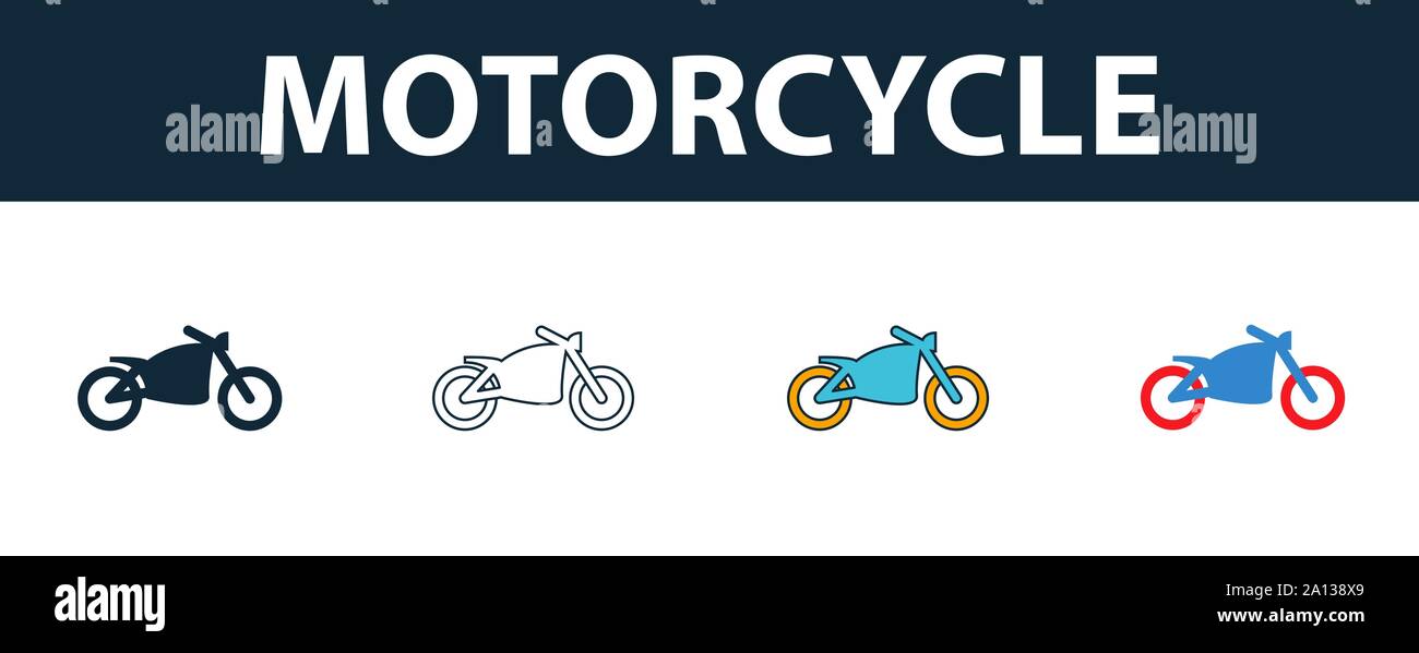 Motorcycle icon set. Four simple symbols in diferent styles from ...