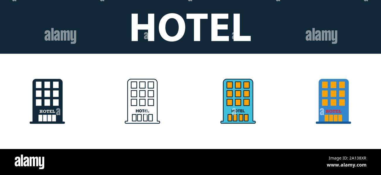 Hotel icon set. Four simple symbols in diferent styles from travel ...