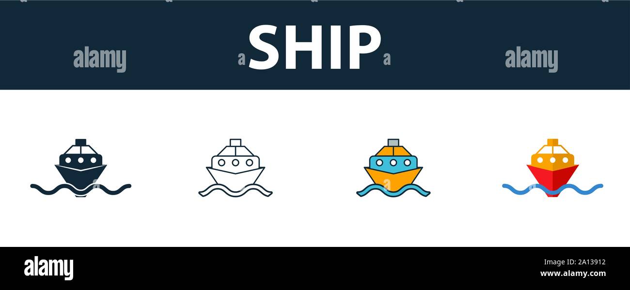 Ship icon set. Four simple symbols in diferent styles from transport ...