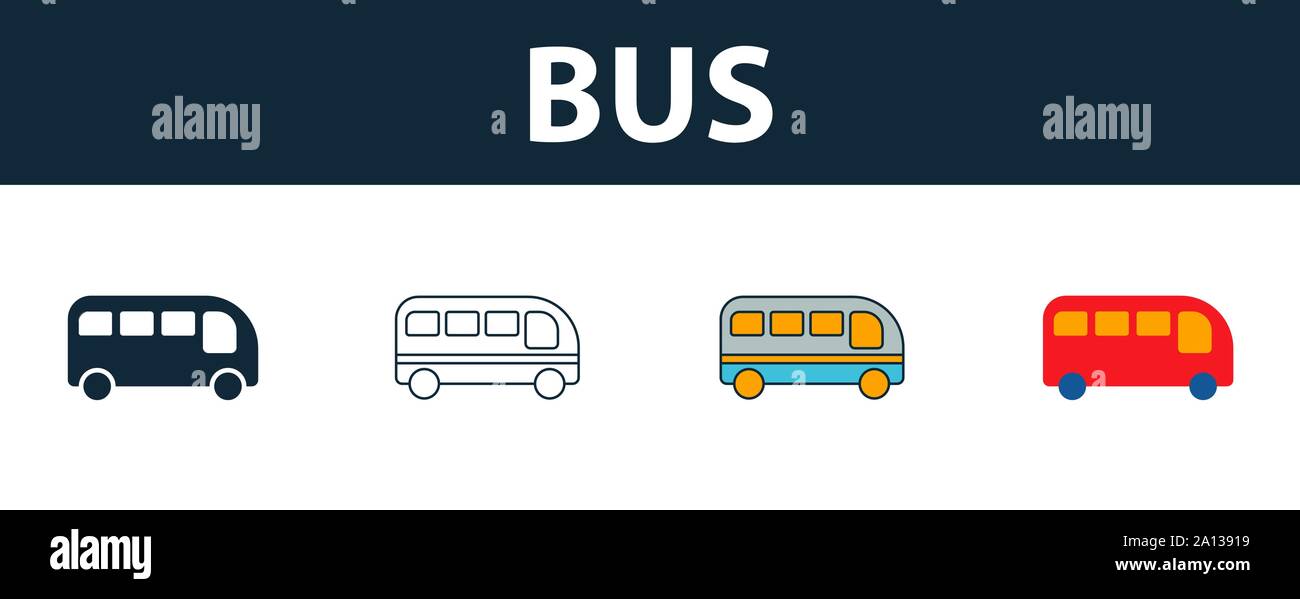 Bus icon set. Four simple symbols in diferent styles from transport ...