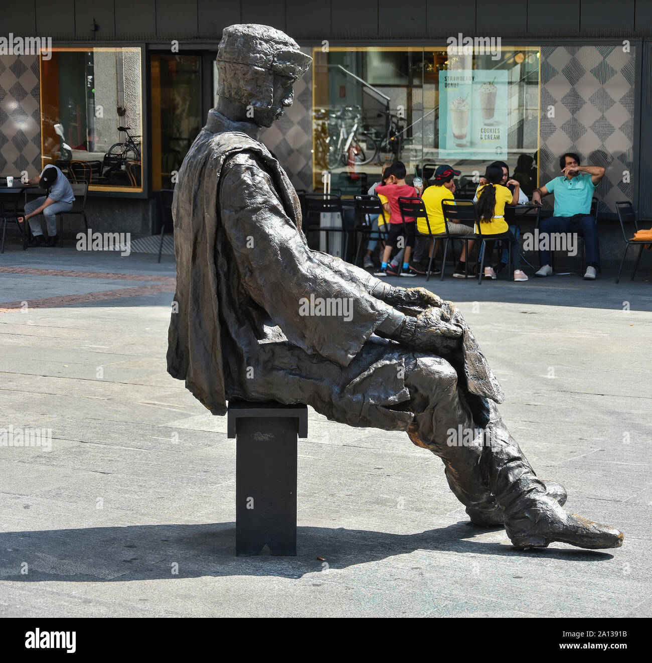 GENEVA, SWITZERLAND - AUGUST 29 , 2019. Bronze statue in downtown of ...