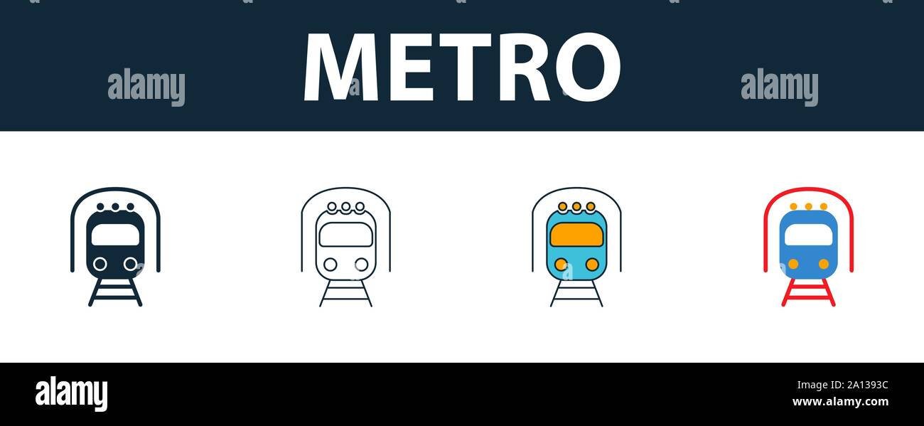 Metro icon set. Four simple symbols in diferent styles from transport ...