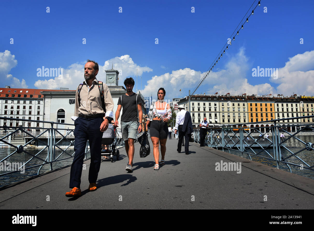 GENEVA, SWITZERLAND - AUGUST 29 , 2019. People walking on the ...