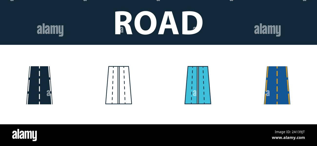 Road icon set. Four simple symbols in diferent styles from transport ...