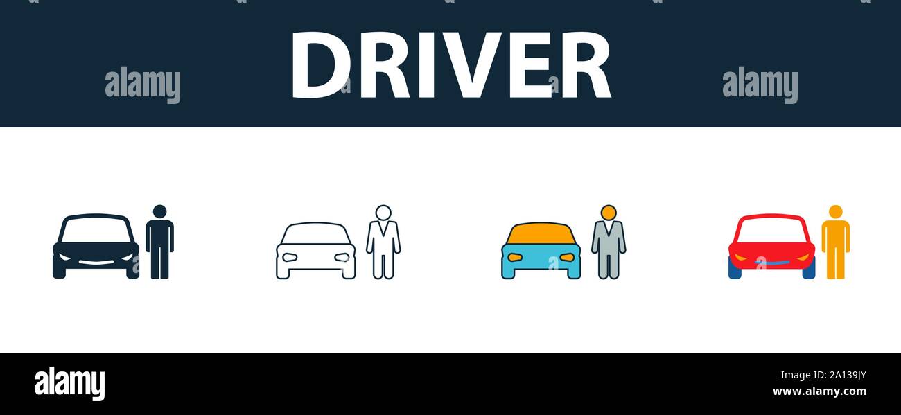 Car Driver icon set. Four simple symbols in diferent styles from ...