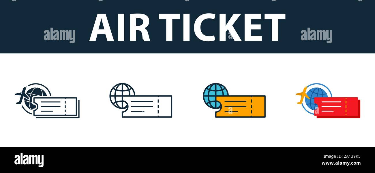 Air Ticket icon set. Four simple symbols in diferent styles from ...
