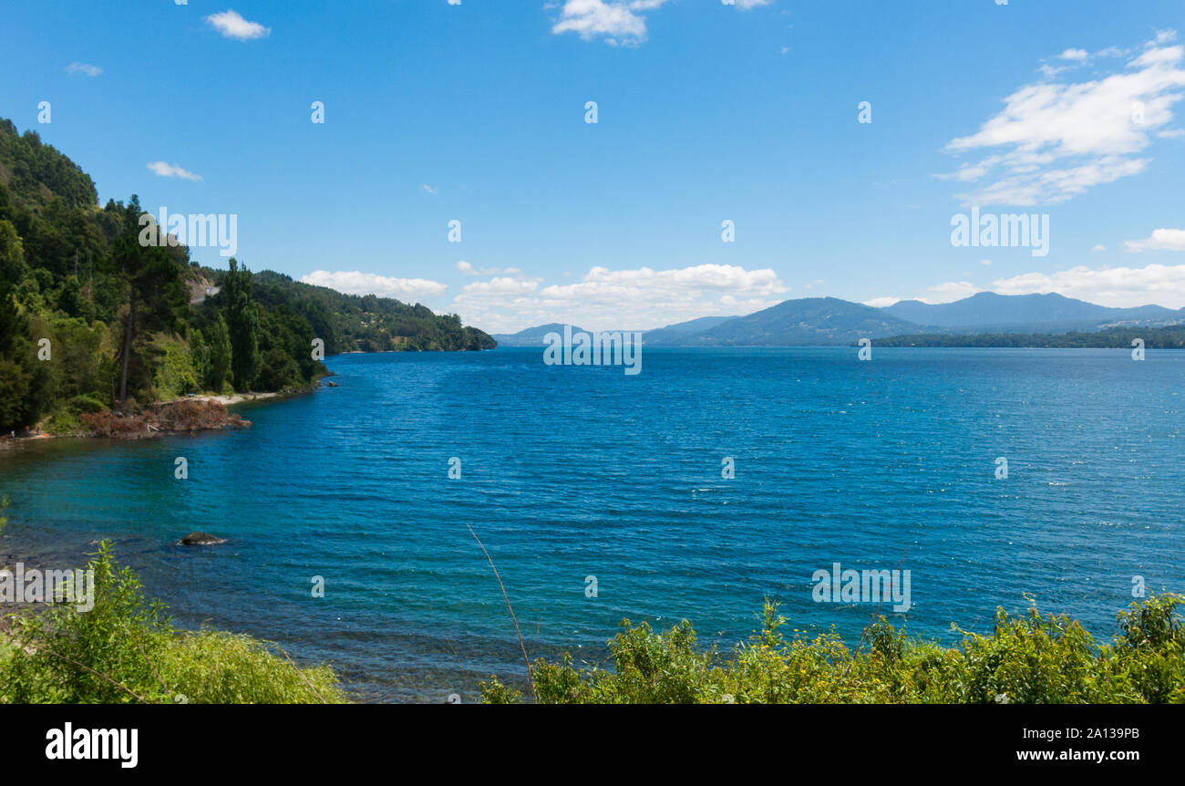 The Calafquen Lake, which straddles the border between the Araucania ...