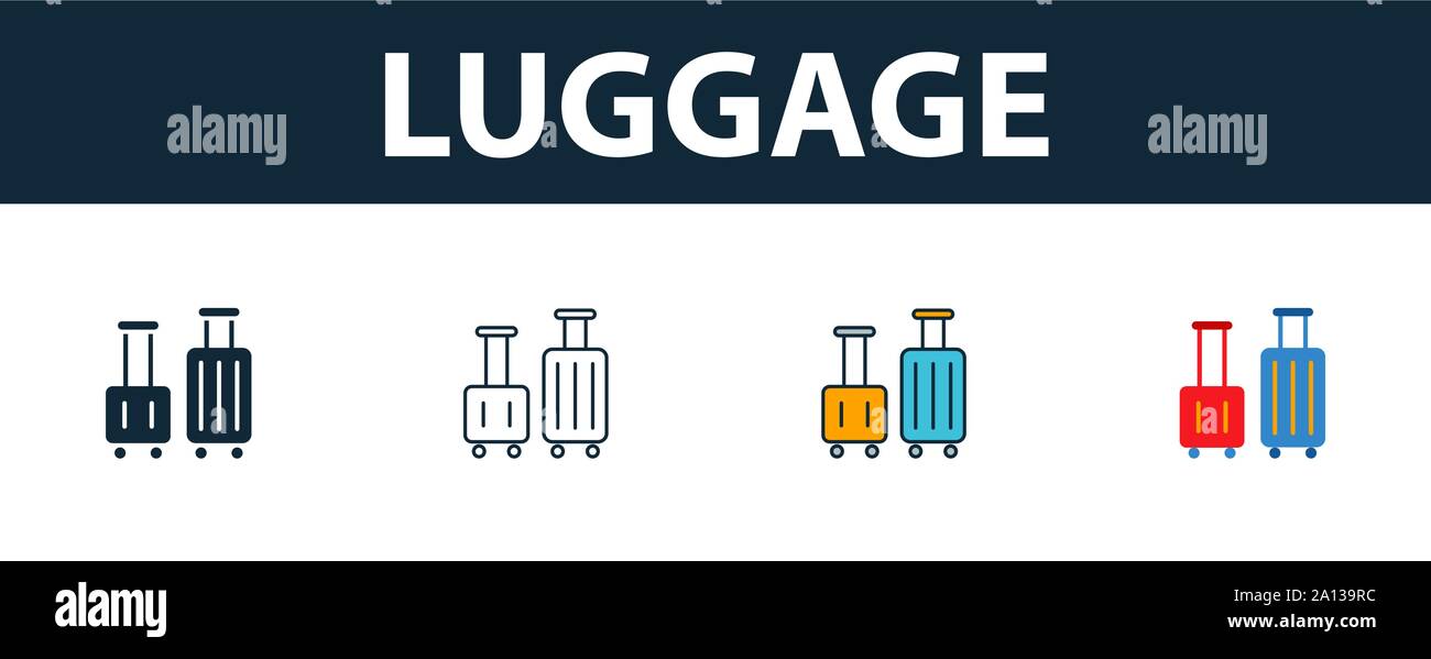 Luggage icon set. Four simple symbols in diferent styles from tourism icons collection. Creative ...