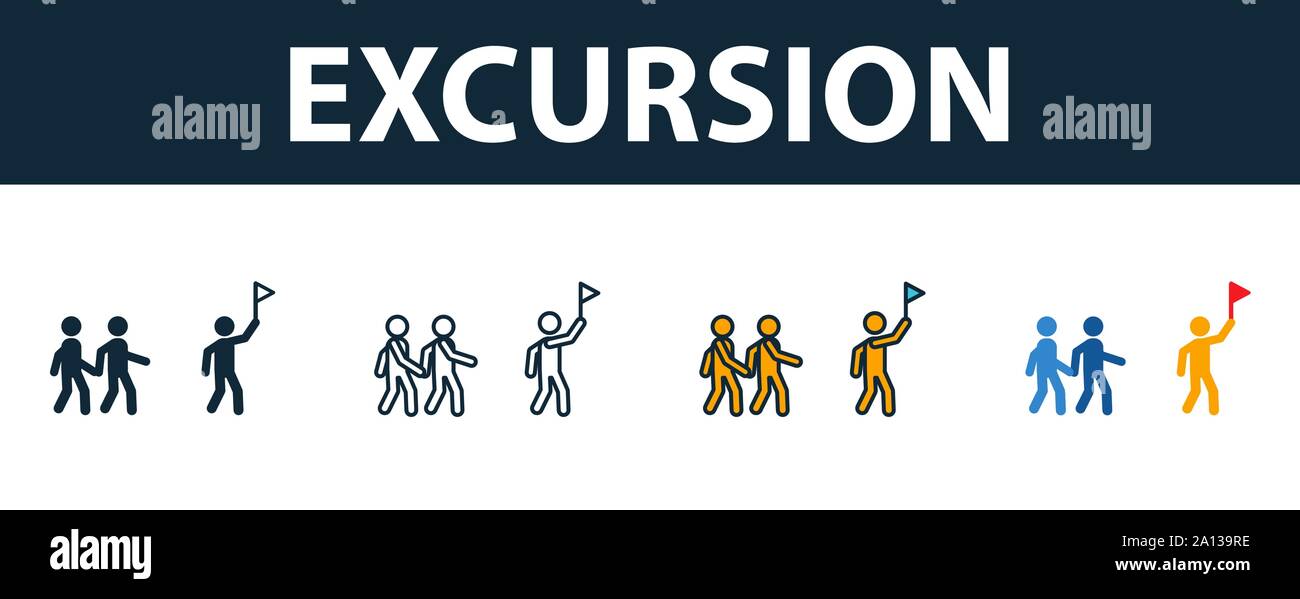 Excursion icon set. Four simple symbols in diferent styles from tourism ...