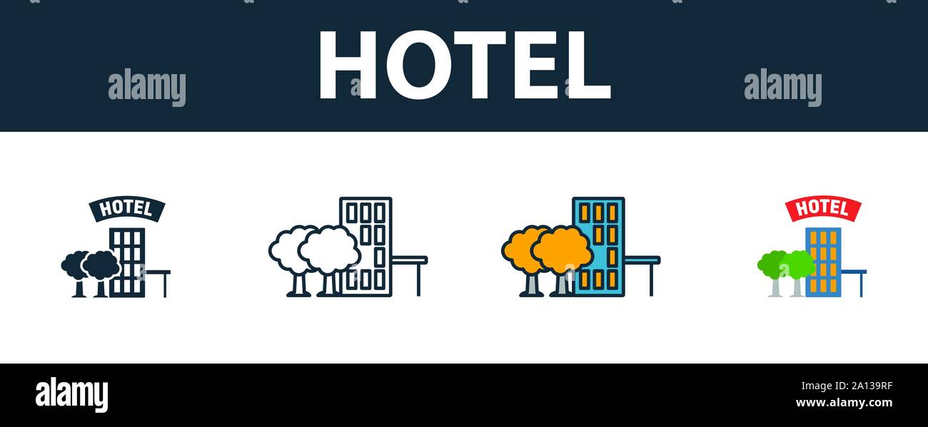 Hotel icon set. Four simple symbols in diferent styles from tourism ...