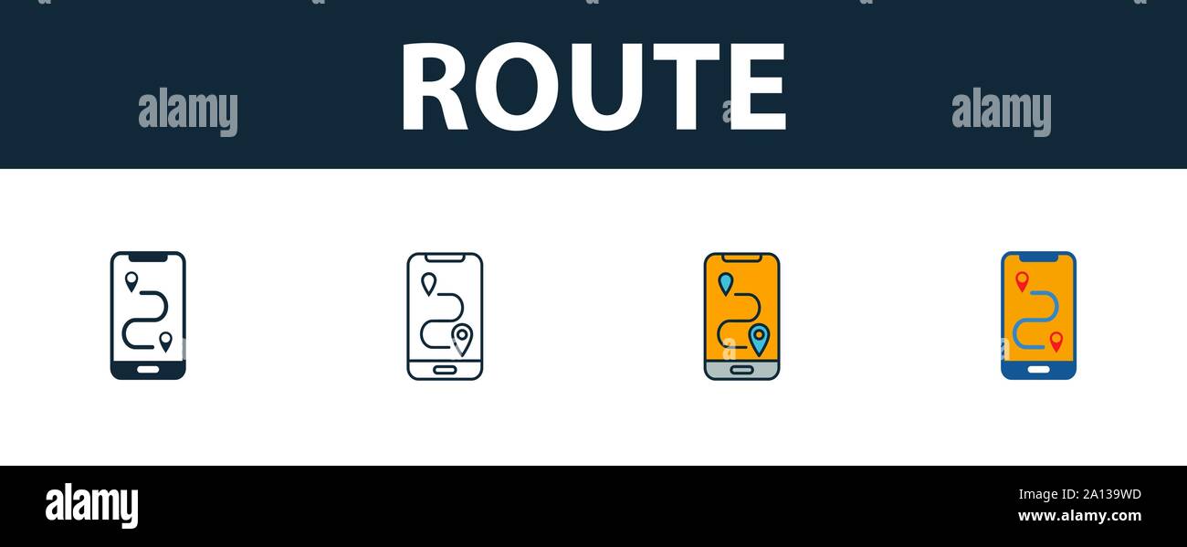Route icon set. Four simple symbols in diferent styles from tourism ...
