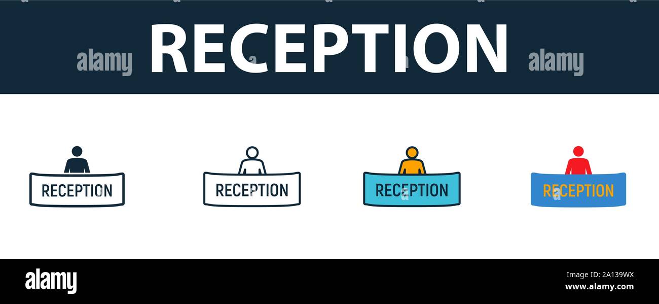 Reception icon set. Four simple symbols in diferent styles from tourism ...