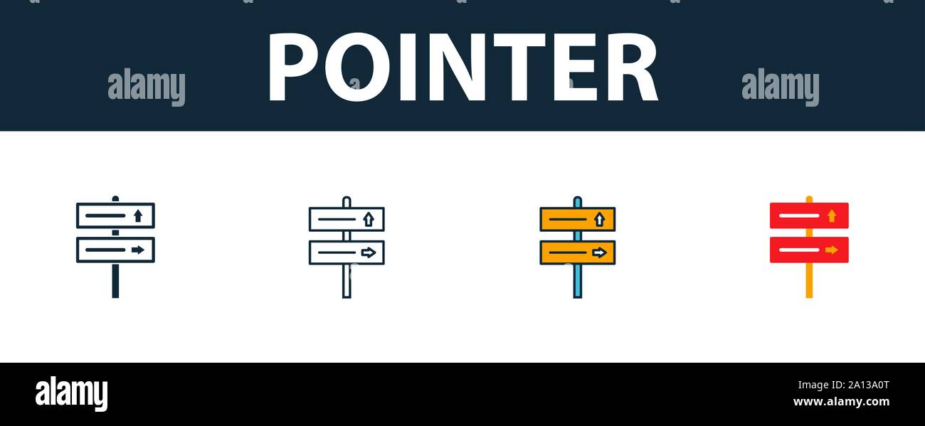 Pointer icon set. Four simple symbols in diferent styles from tourism ...