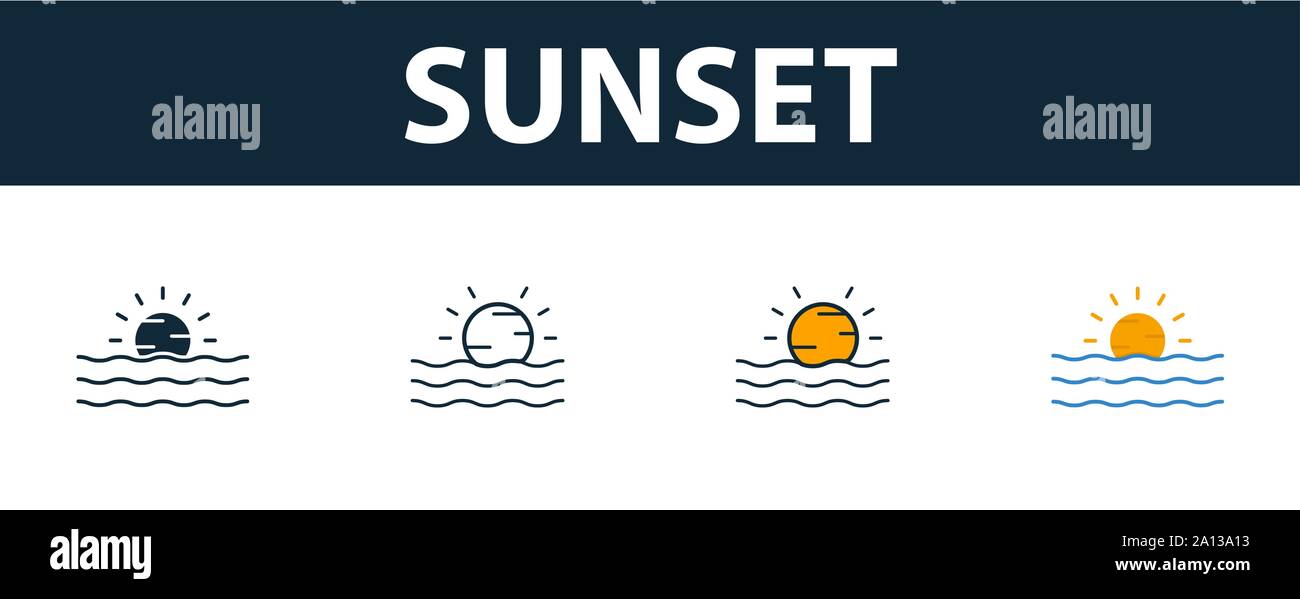 Sunset icon set. Four simple symbols in diferent styles from tourism ...