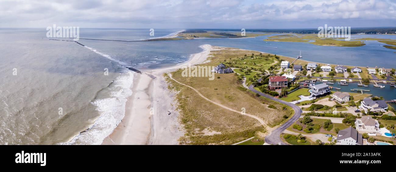 Aerial panorama of the Surfside Beach area of the South Carolina coast ...