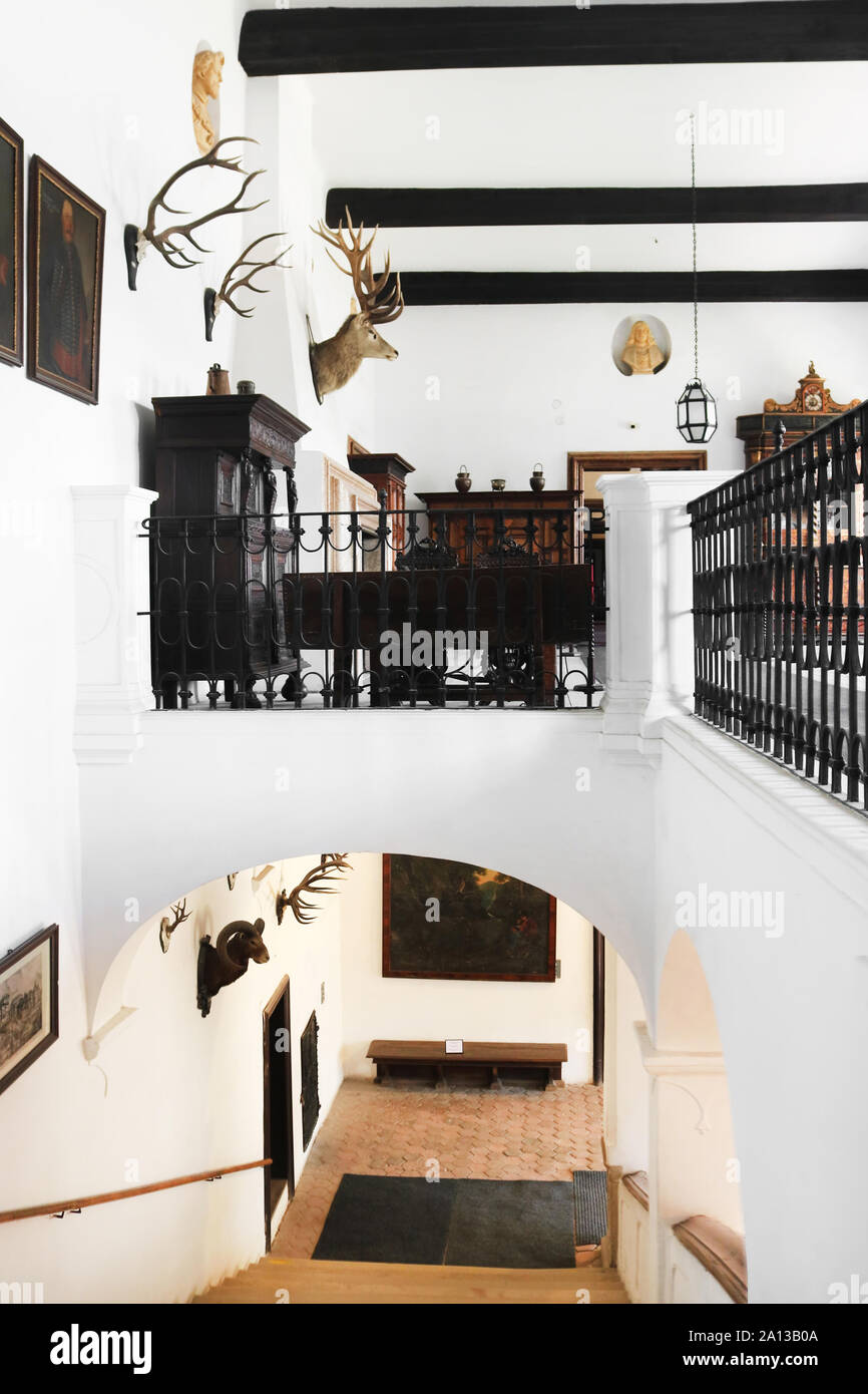 CASTA, SLOVAKIA - AUGUST 31, 2019: Interior of medieval Cerveny Kamen ...