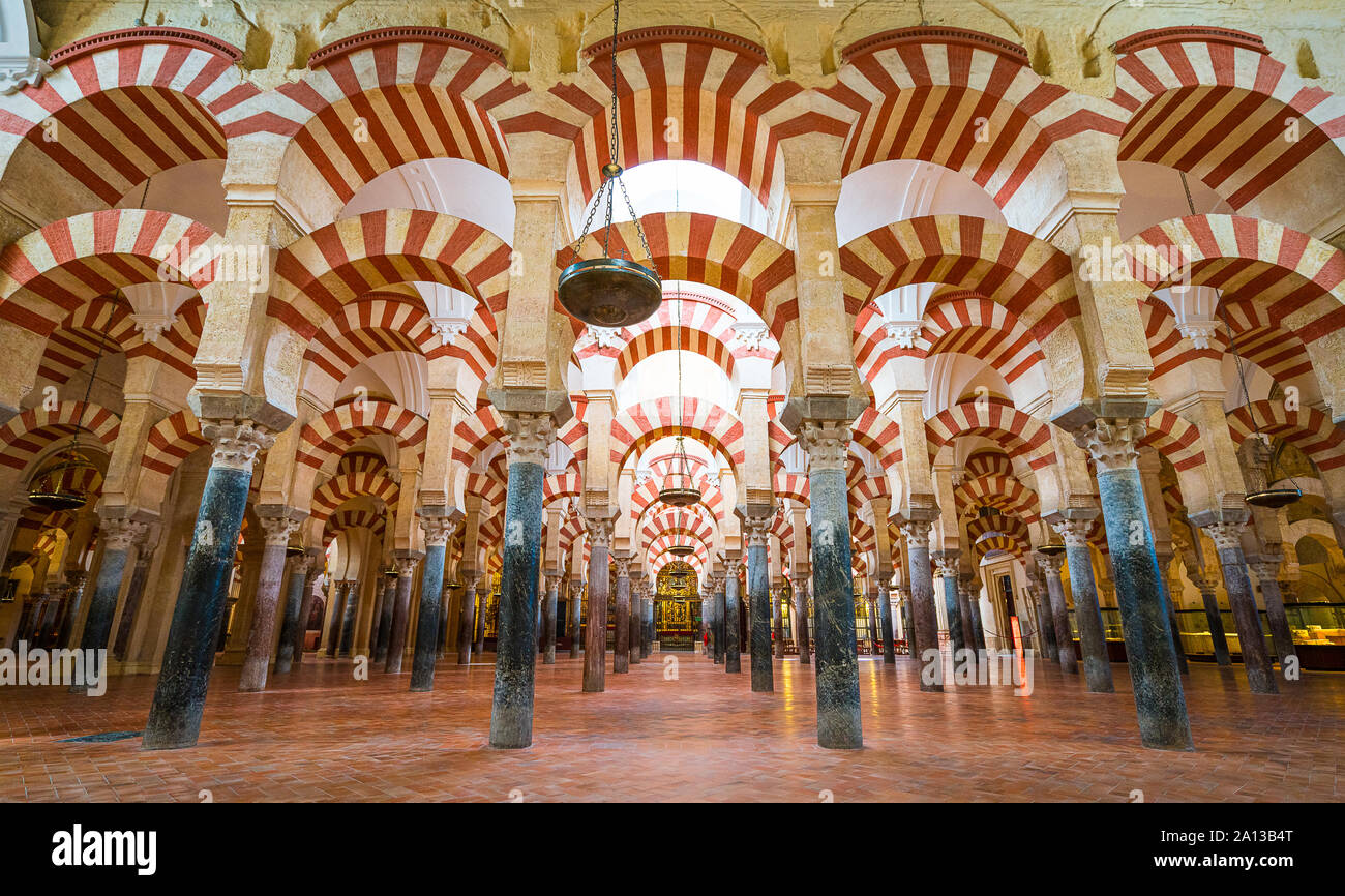 Scenic indoor sight in the Mosque–Cathedral of Cordoba. Andalusia ...