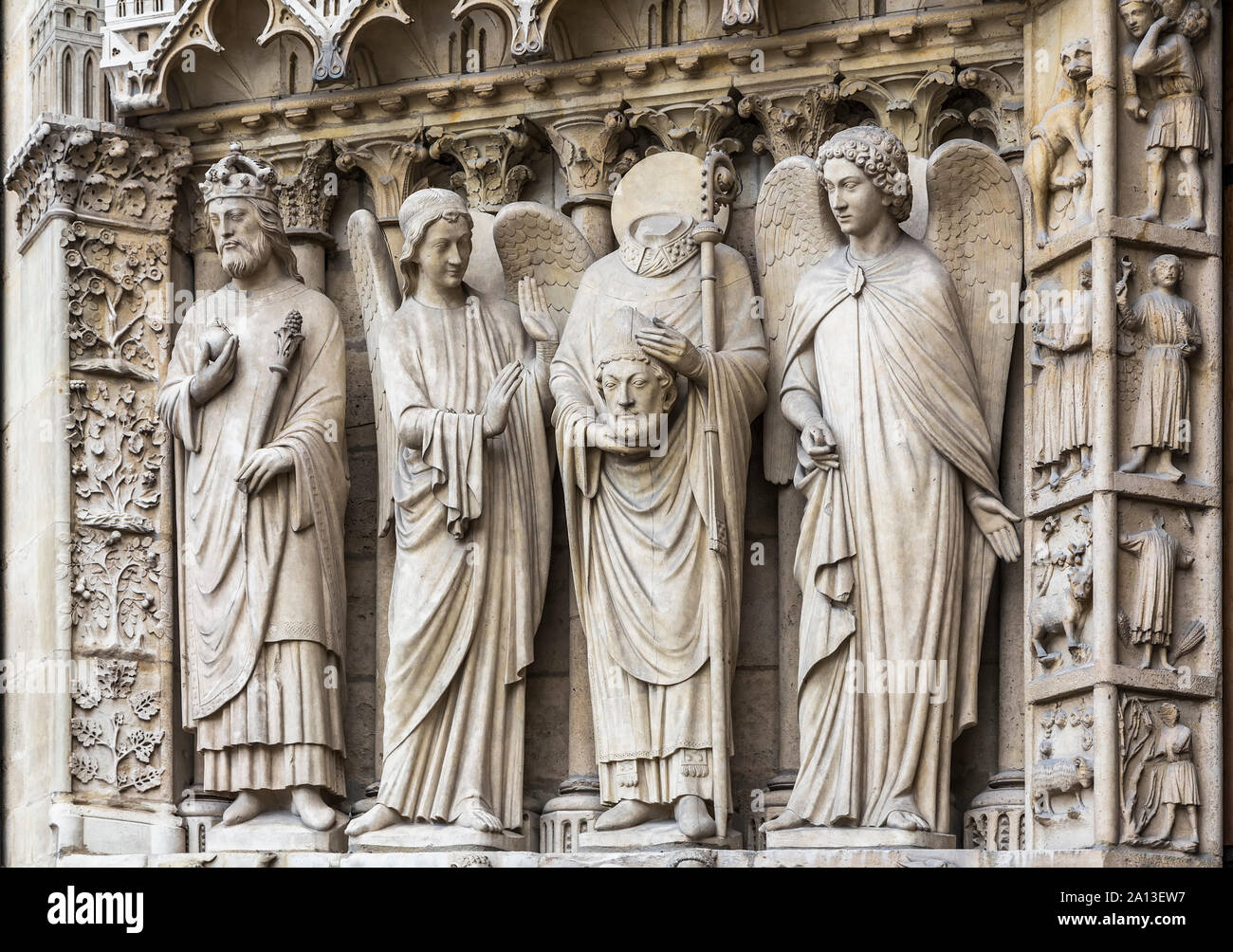 Statues of saints on facade of Notre Dame de Paris. Paris. France Stock ...