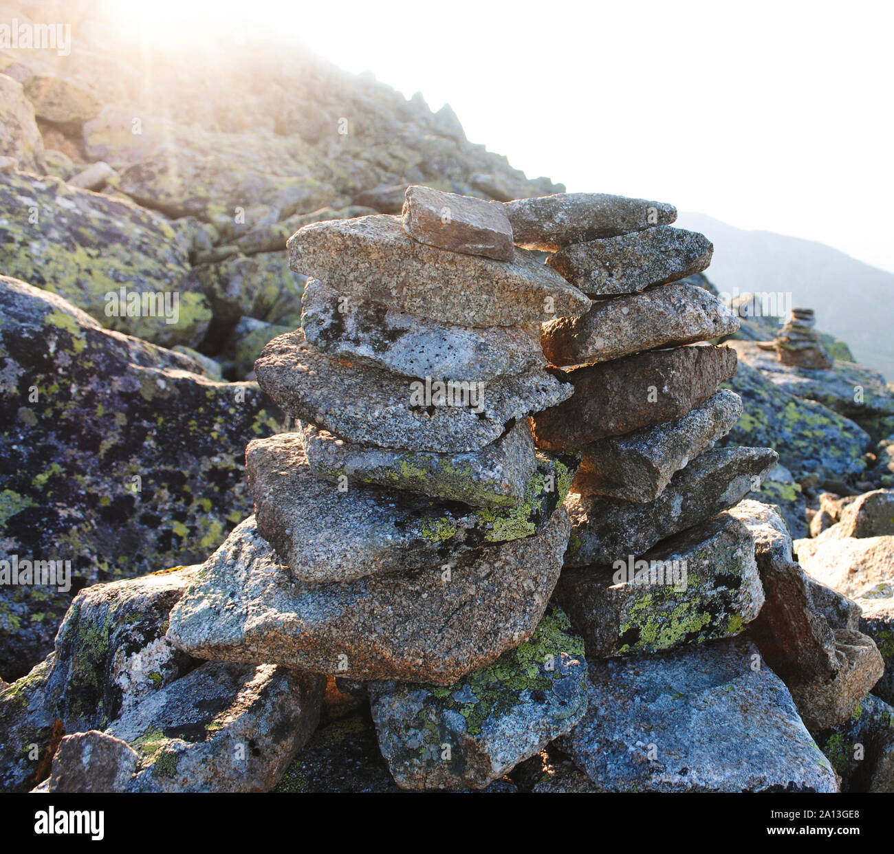 Closeup of a Stack of Stones on Top of a Mountain Stock Photo - Alamy