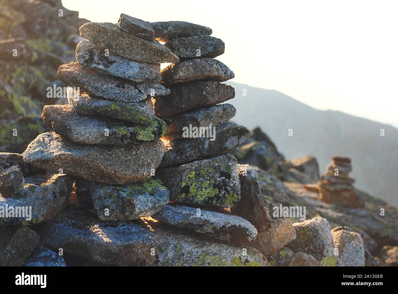 Closeup of a Stack of Stones on Top of a Mountain Stock Photo - Alamy