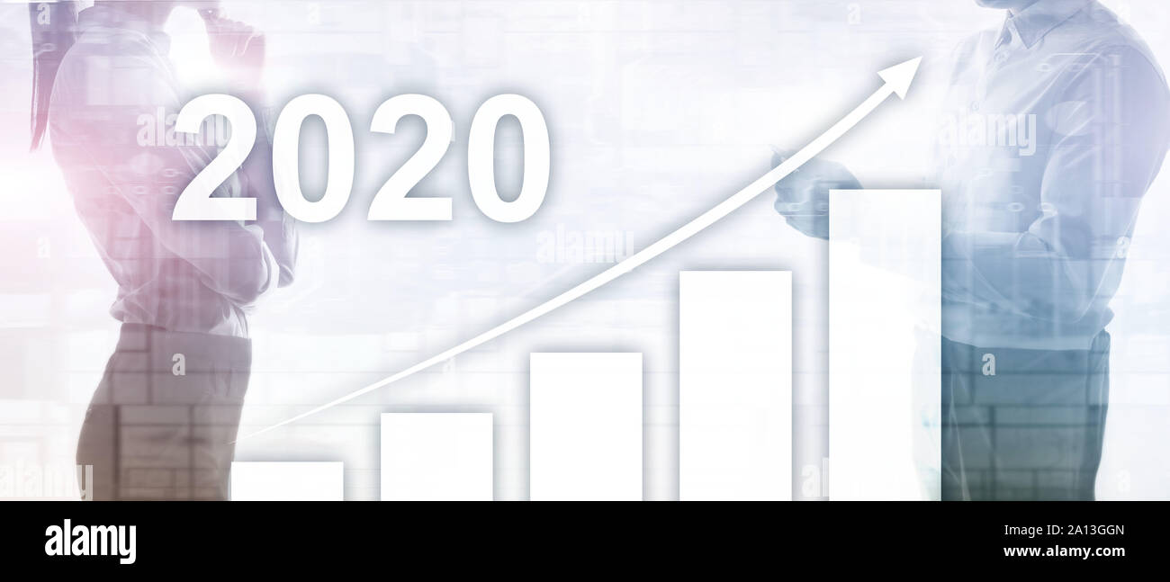 Growth in 2020 year. Business graph with arrow up. Mixed Media ...