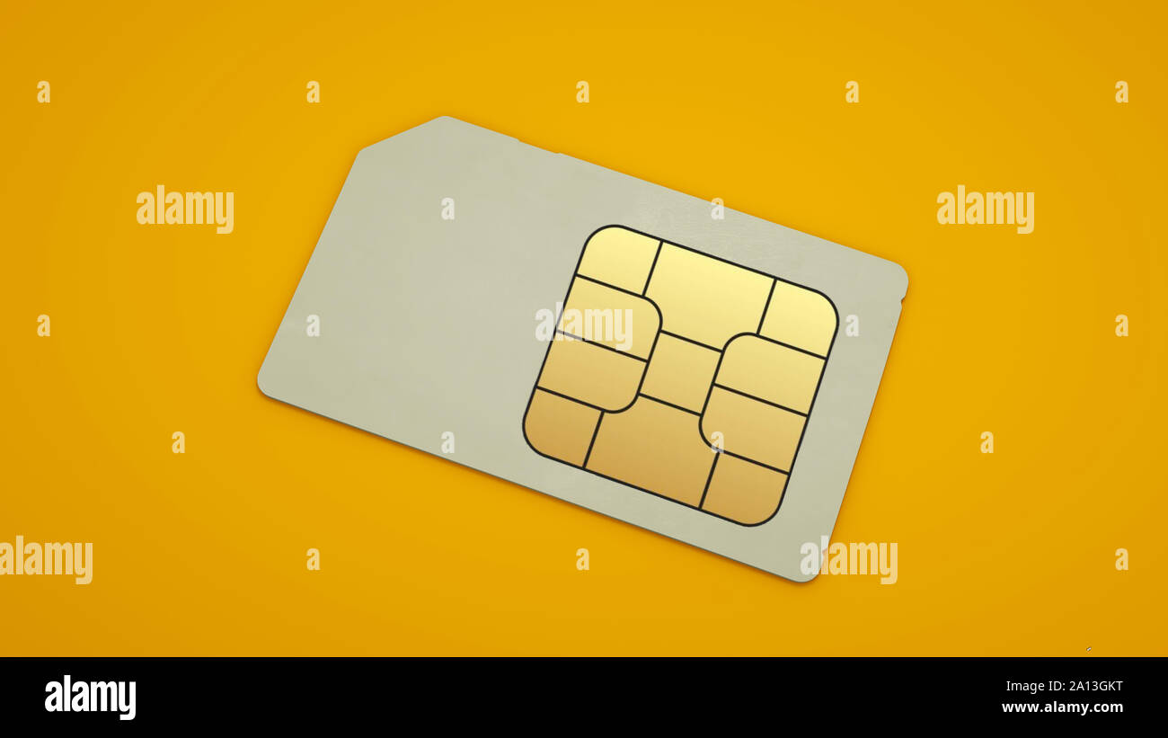 SIM card isolated on yellow background. 3d illustration Stock Photo - Alamy