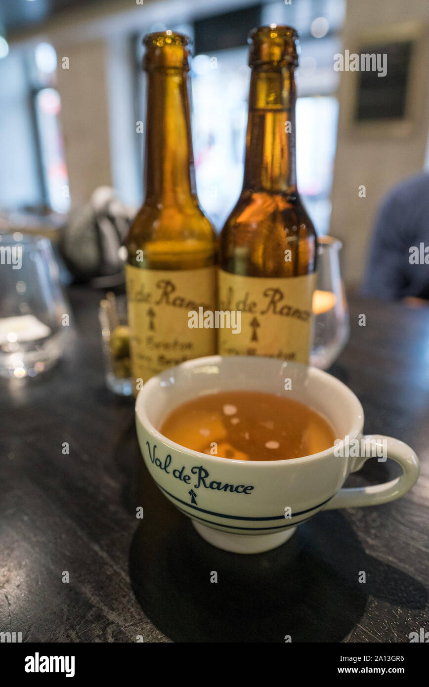 selective focus view of famous traditional French apple cider from the ...