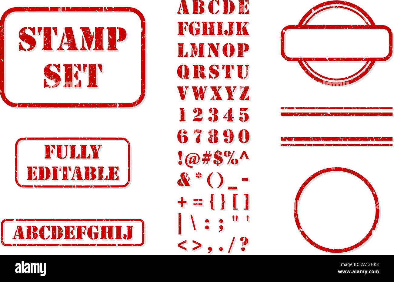 Complete set of vector elements needed to create red rubber stamps with ...